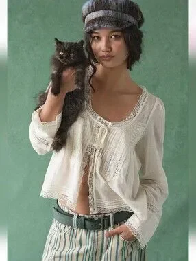 Free People | Tops | Free People Fancy Lacy Forevermore Ivory Boho Long ...